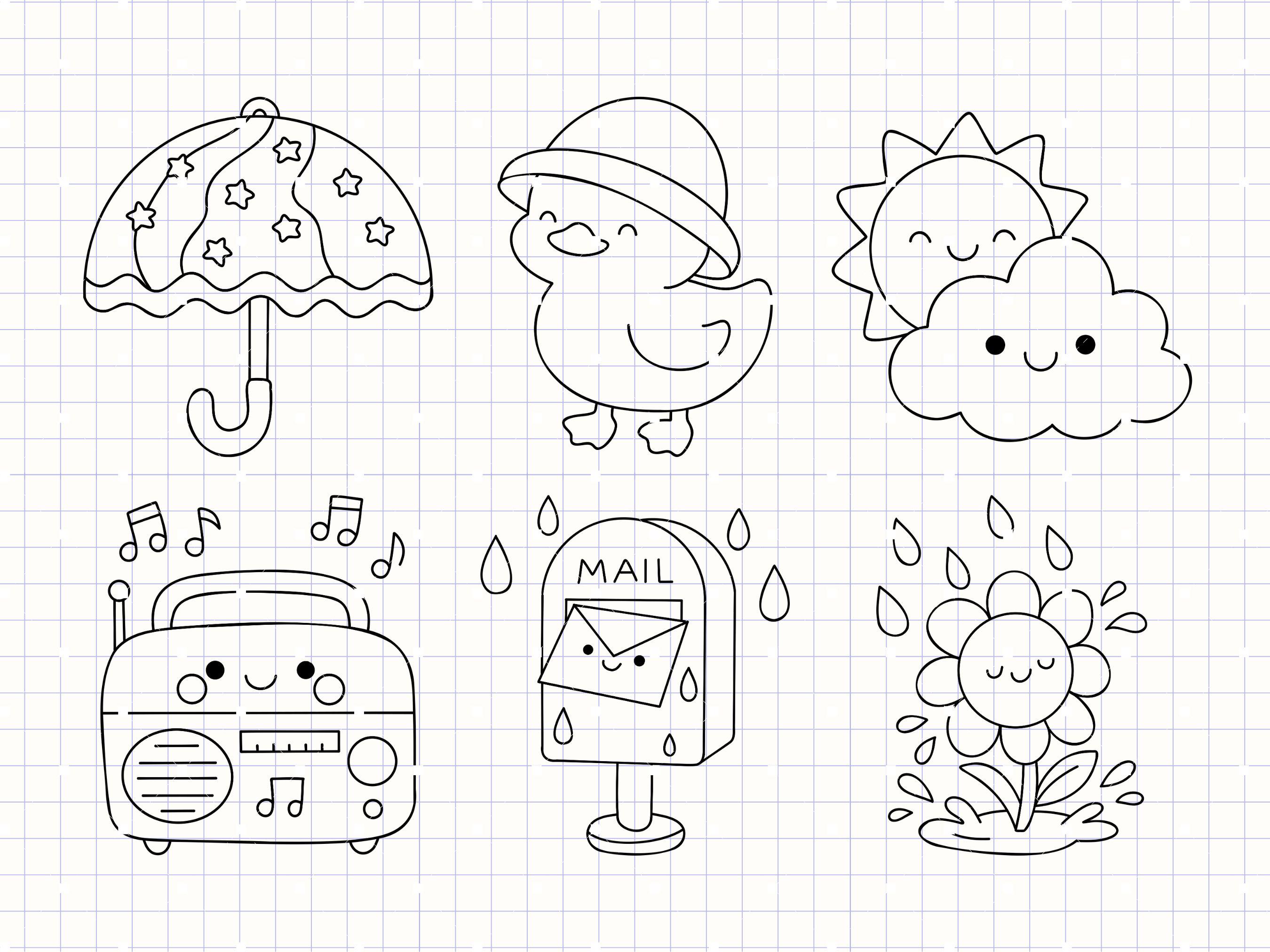 Rainy Day Clipart, Cute Weather Svg, Kawaii Rain Doodles, Rainy Day ...