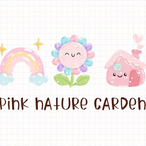 Pink Nature Garden Clipart, Kawaii Spring Garden PNG Bundle, Cute ...