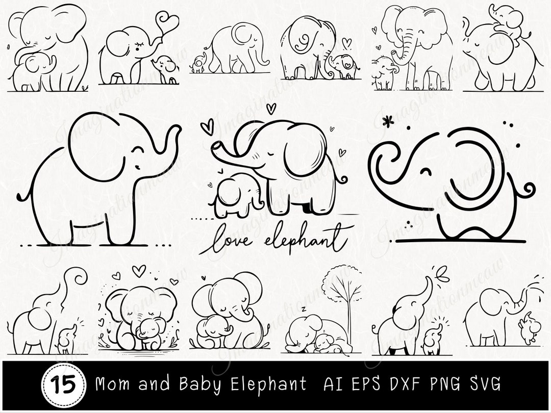 Mom & Baby Elephant SVG, Sweet Mama and Baby Elephant Cut File, Mother ...