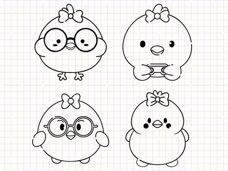 Baby Chicks Line Art Clipart, Cute Chicken SVG, Easter Chick PNG, Farm ...