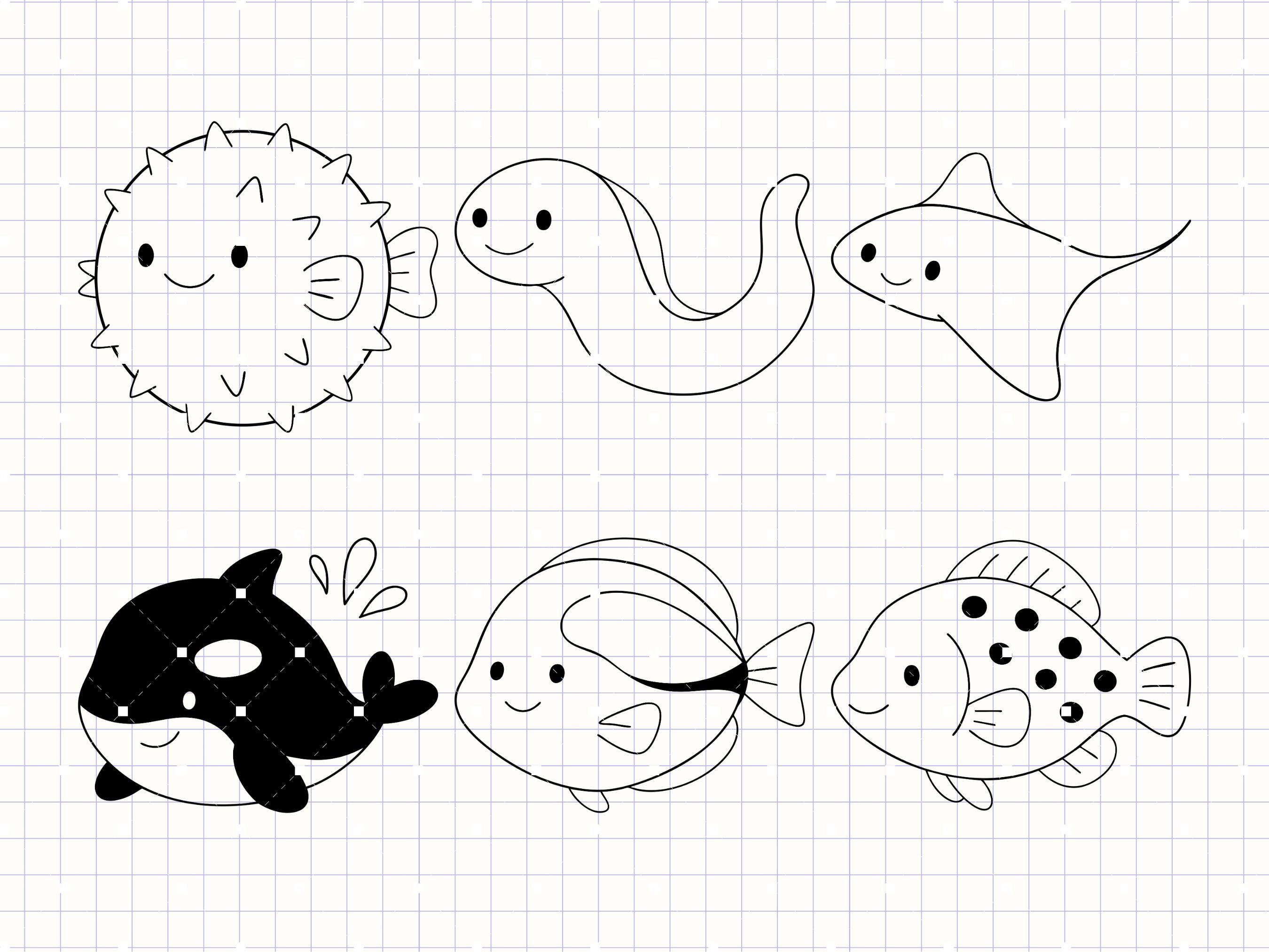 Sea Animals Clipart, Ocean Animal Svg, Cute Marine Animals, Underwater ...