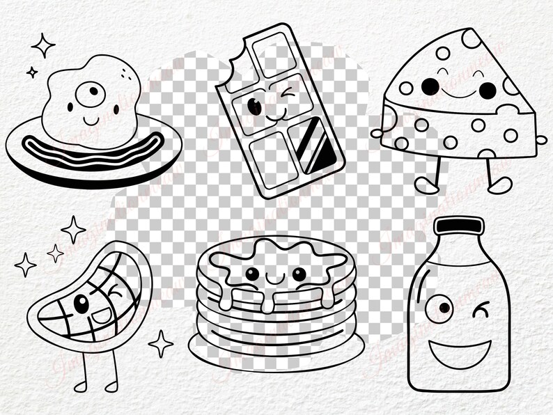 30 Doodle Fast Food SVG Designs, Cute Kawaii Food Clipart Bundle, Junk ...