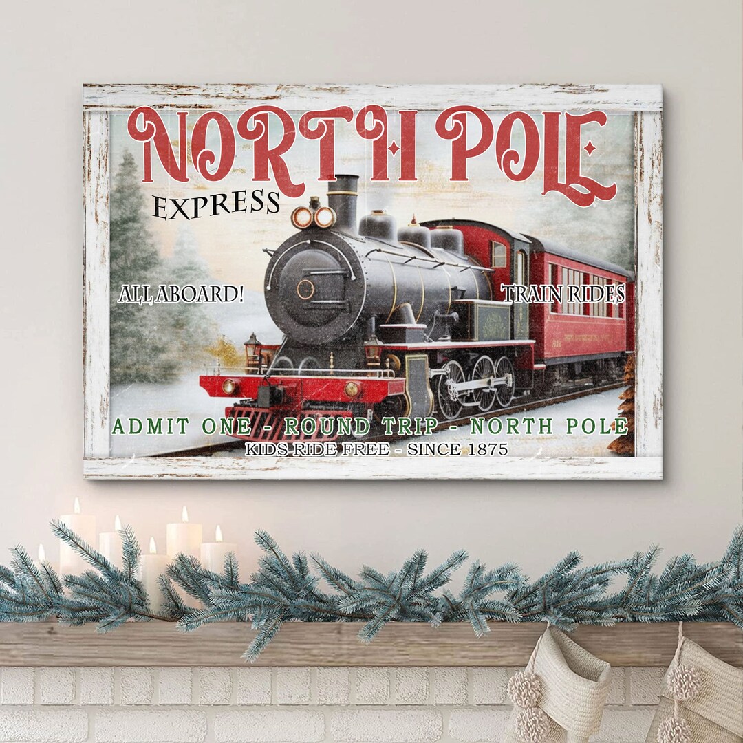 Vintage North Pole Express Christmas Train Poster Canvas - Etsy