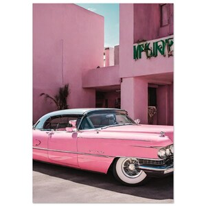 Retro Pink Car Print: Vintage Style Wall Art - Etsy