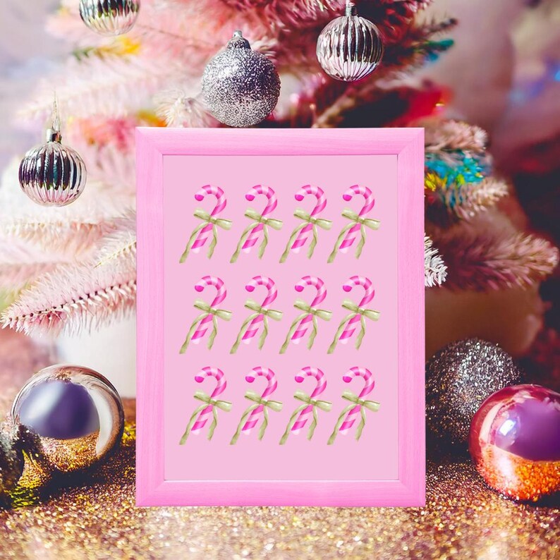 Pink Candy Cane Christmas Print, Christmas Prints, Pink Christmas ...