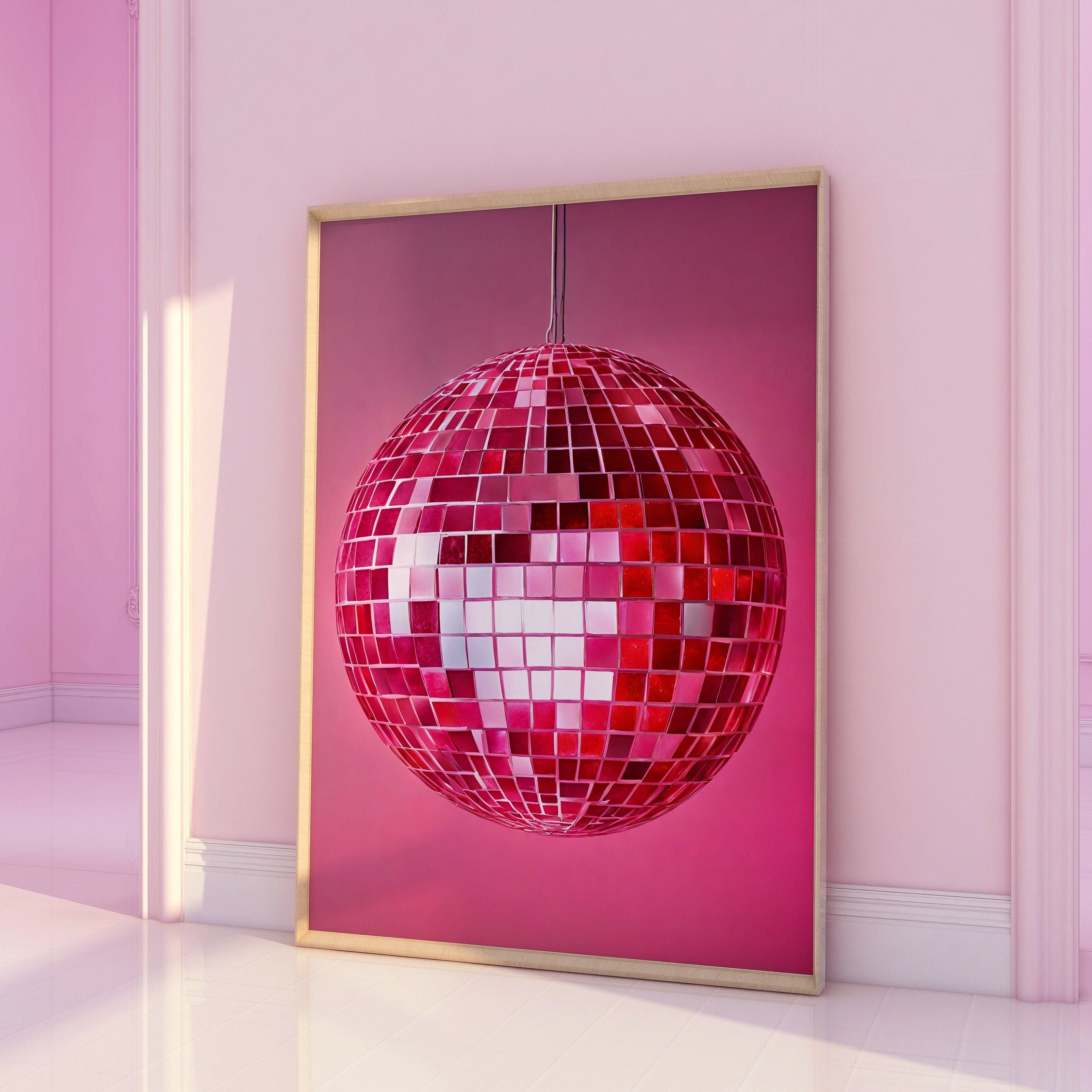 Impression boule disco rose, décoration girly de dortoir, art mural ...