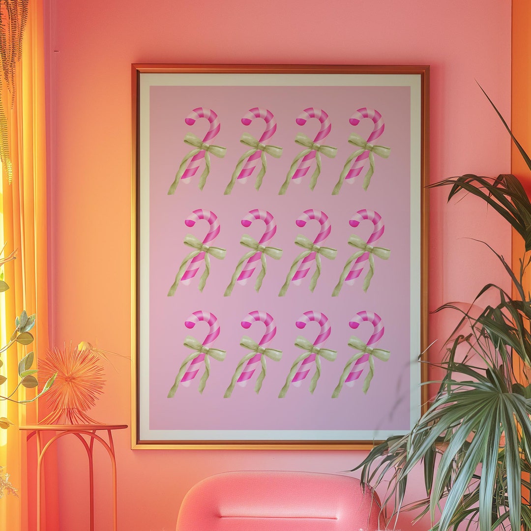 Pink Candy Cane Christmas Print, Christmas Prints, Pink Christmas ...