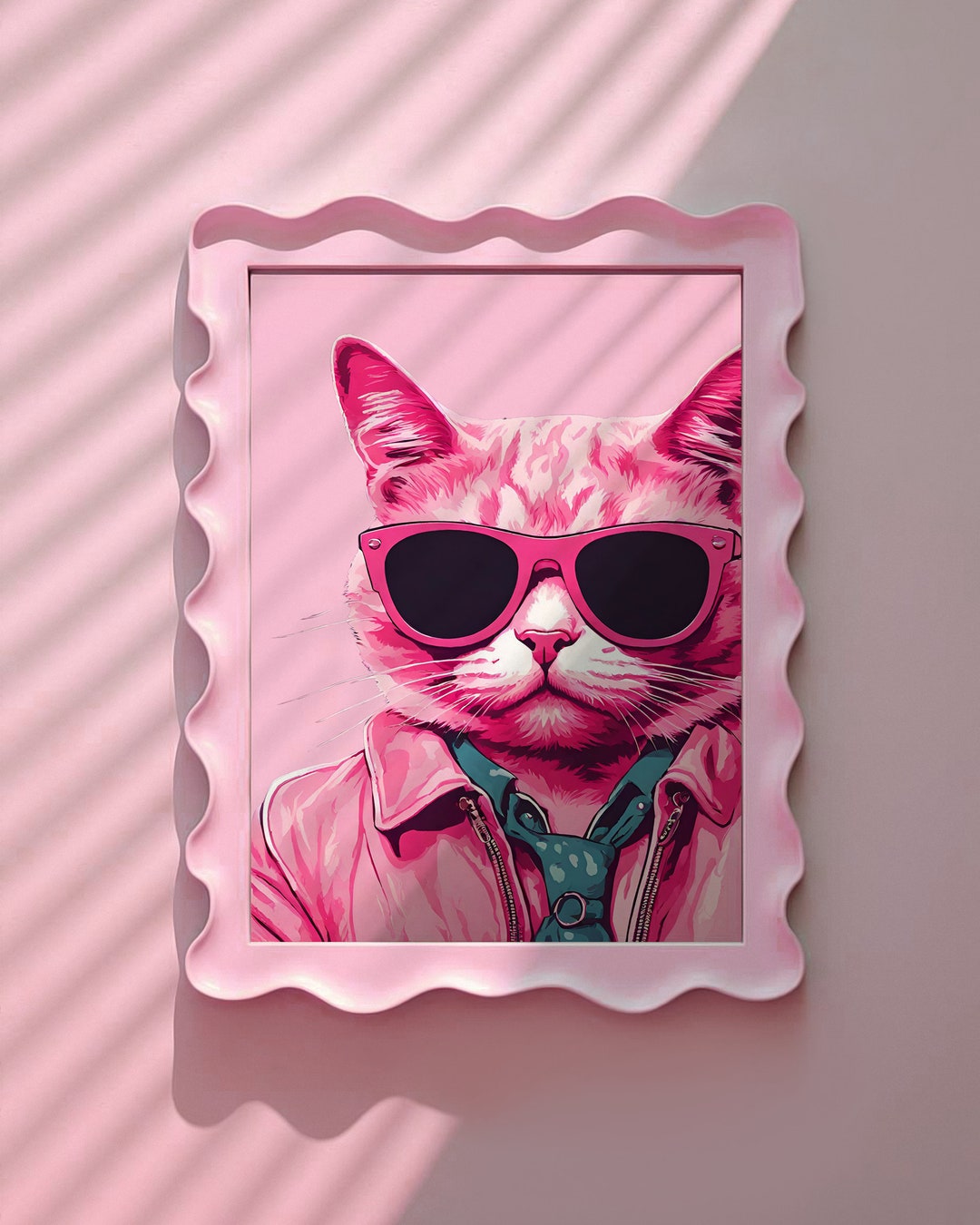 Cool Pink Kitty Cat in Sunglasses Pink Print, A4, A3, A2 Prints, Cat ...