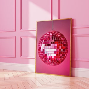 Pink Disco Ball Print, Girly Dorm Room Decor, Trendy Wall Art, Bar Car ...