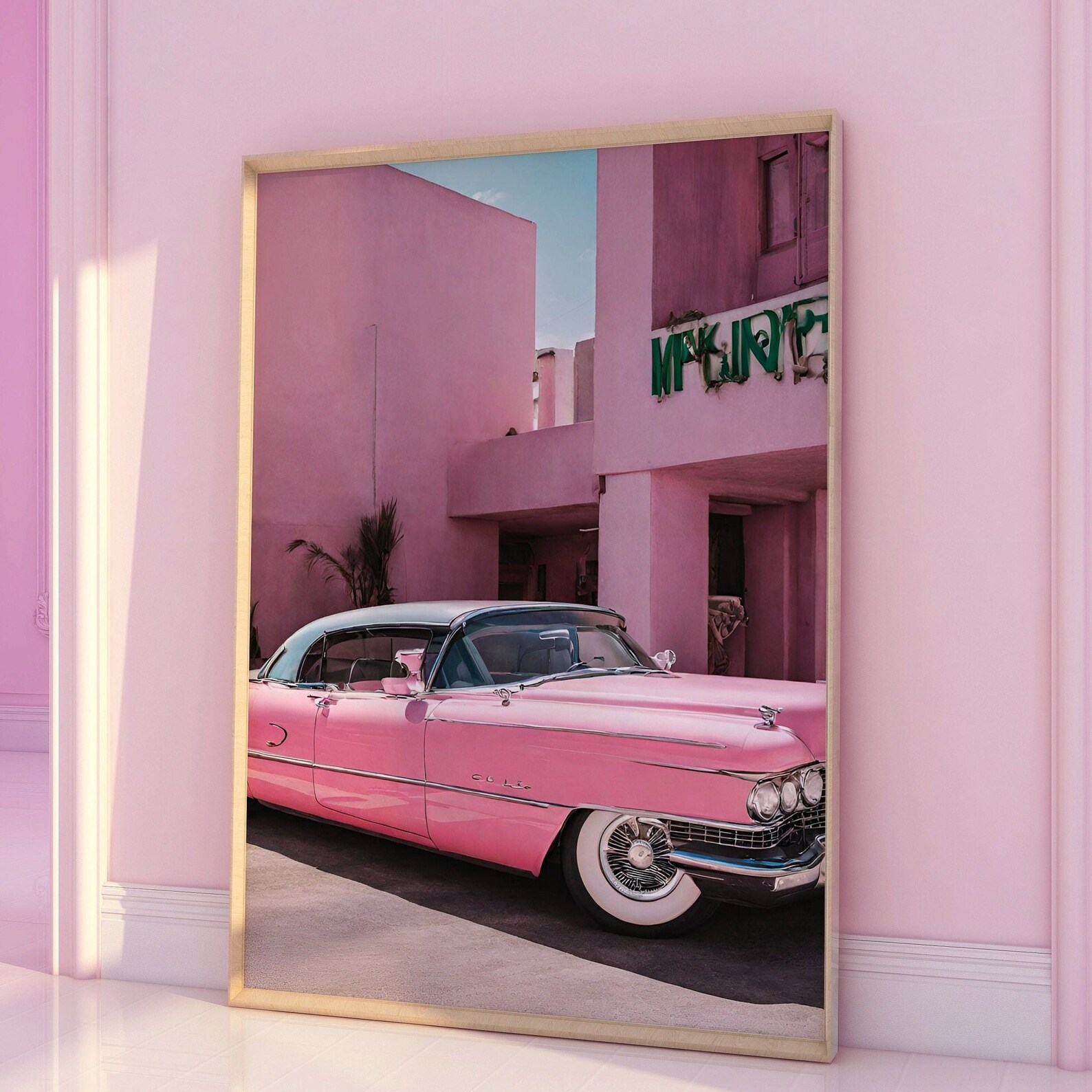 Retro Pink Car Print: Vintage Style Wall Art - Etsy