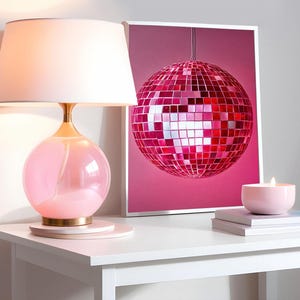 Pink Disco Ball Print, Girly Dorm Room Decor, Trendy Wall Art, Bar Car ...