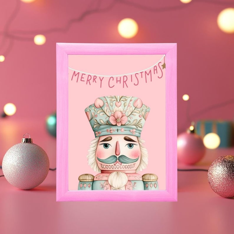 Pastel Pink Nutcracker Christmas Print, Merry Christmas Prints, Pink ...