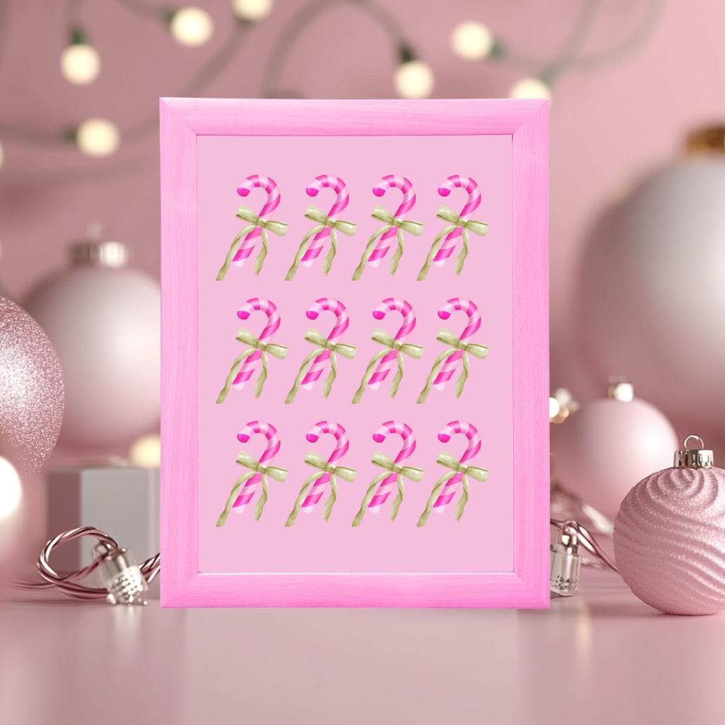 Pink Candy Cane Christmas Print, Christmas Prints, Pink Christmas ...