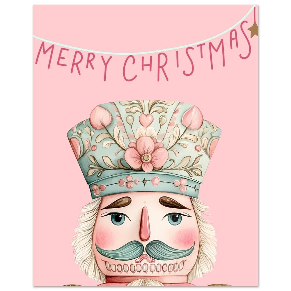 Pastel Pink Nutcracker Christmas Print, Merry Christmas Prints, Pink ...