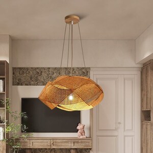 Handwoven Bamboo Hanging Light,hardwired Ceiling Light,e27 Base Bulb ...