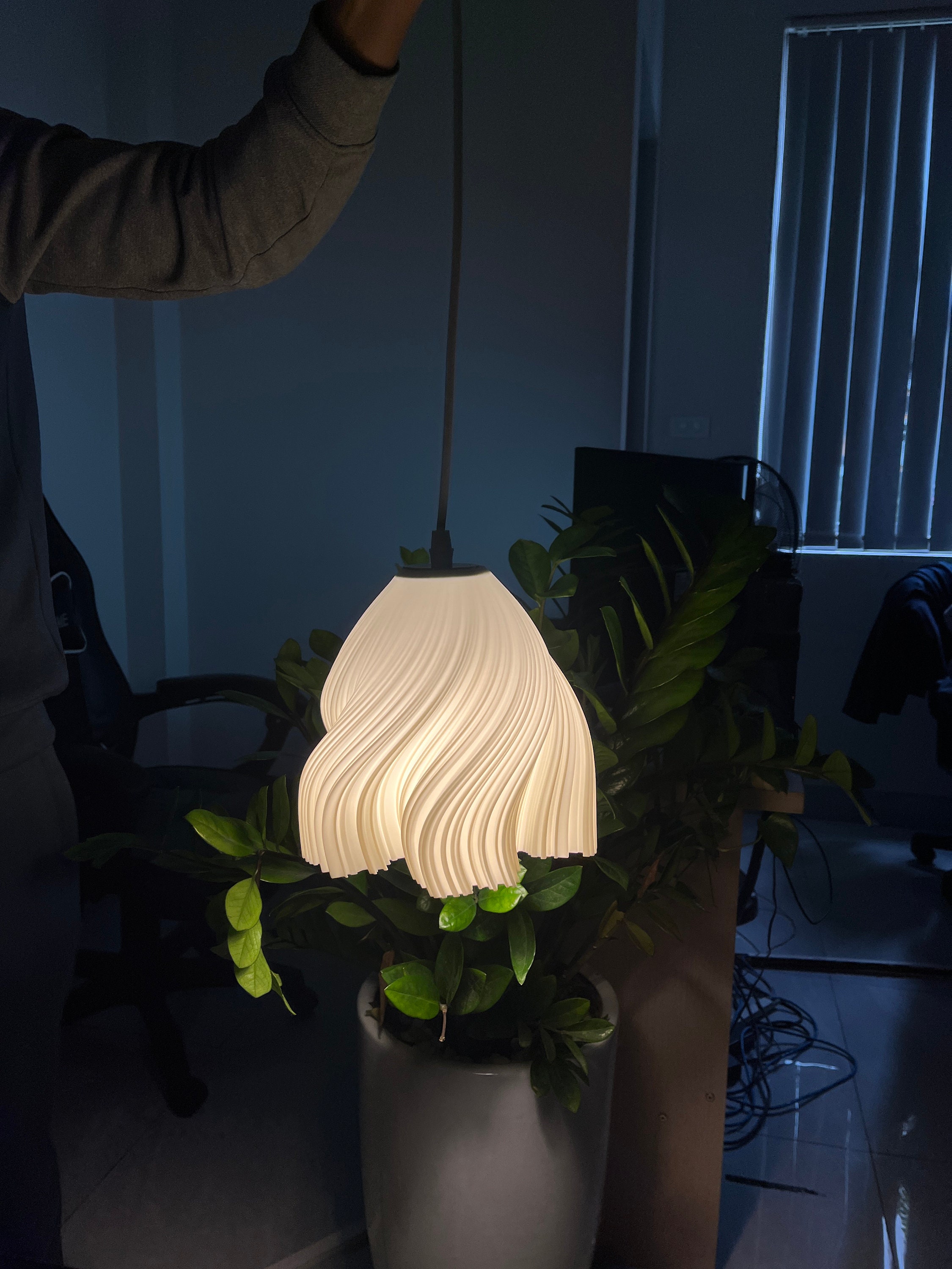 3D Printing Wavy Pendant Light Kitchen Island Lampshade Beige Lightning ...