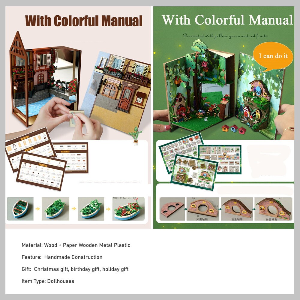 DIY Wood Book Nook With LED Light, Bookstore Book Shelves,diy Book Nook ...