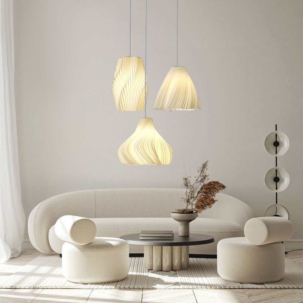 3D Printing Wavy Pendant Light Kitchen Island Lampshade Beige Lightning ...