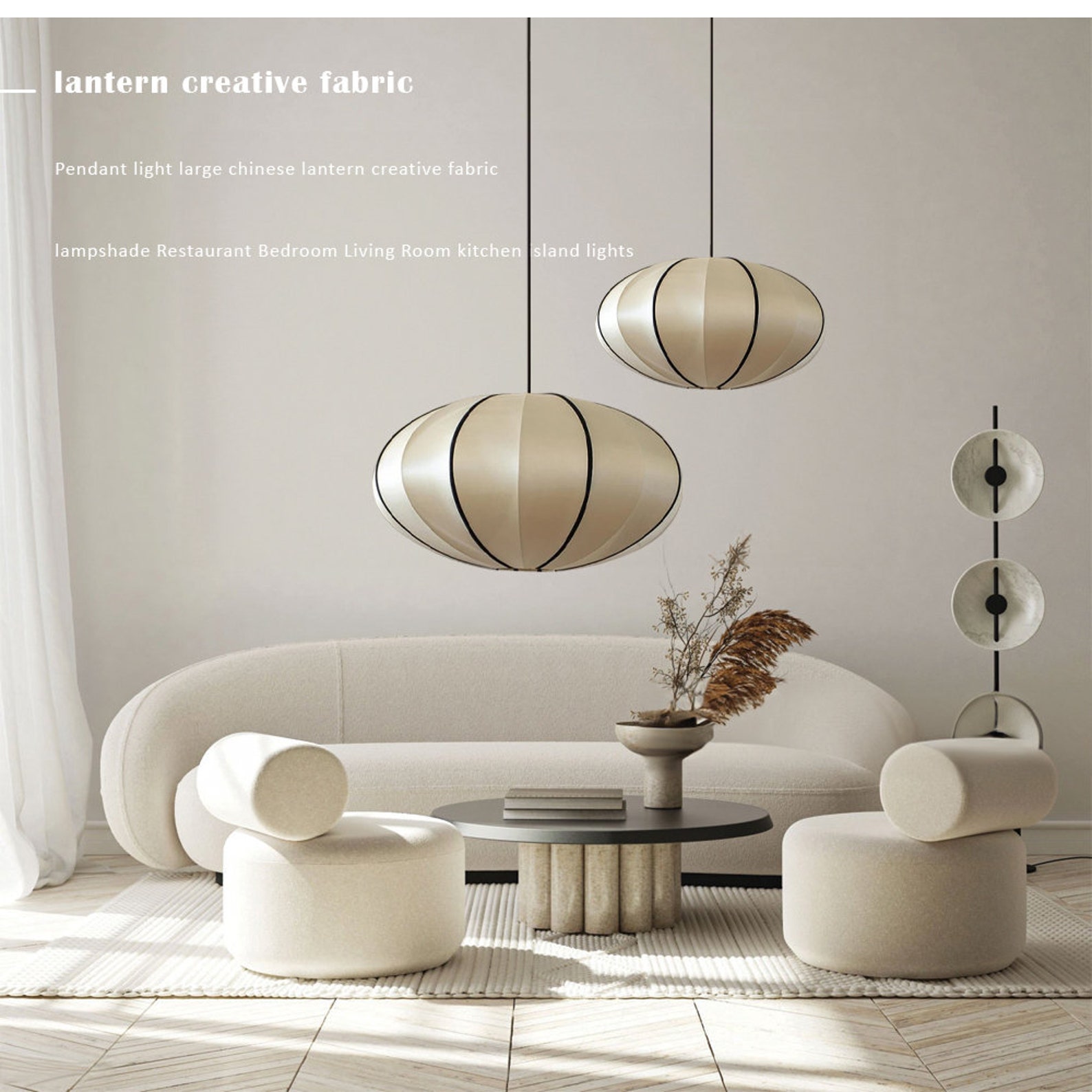 Cloth Lantern Hanging Light Decorative Kitchen Island Lamp Living Room ...