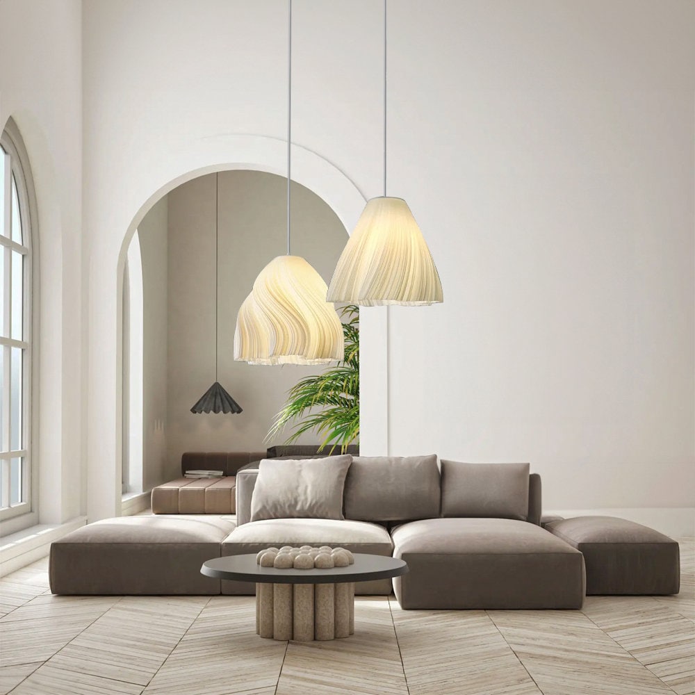 3D Printing Wavy Pendant Light Kitchen Island Lampshade Beige Lightning ...