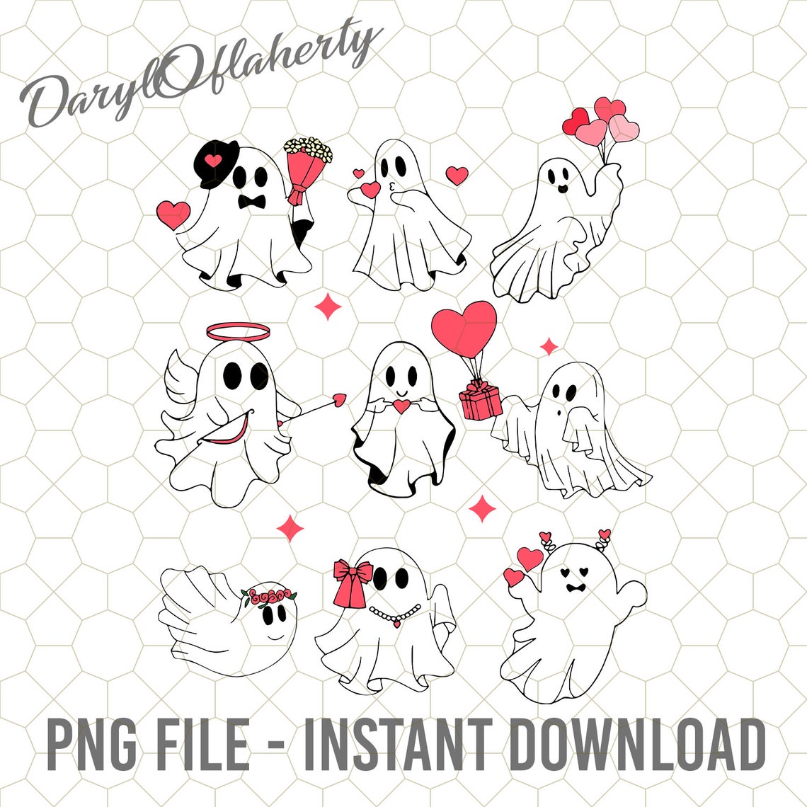 Cute Ghost Valentine Png, Spooky Valentine Png, Ghosty Love, Valentines ...