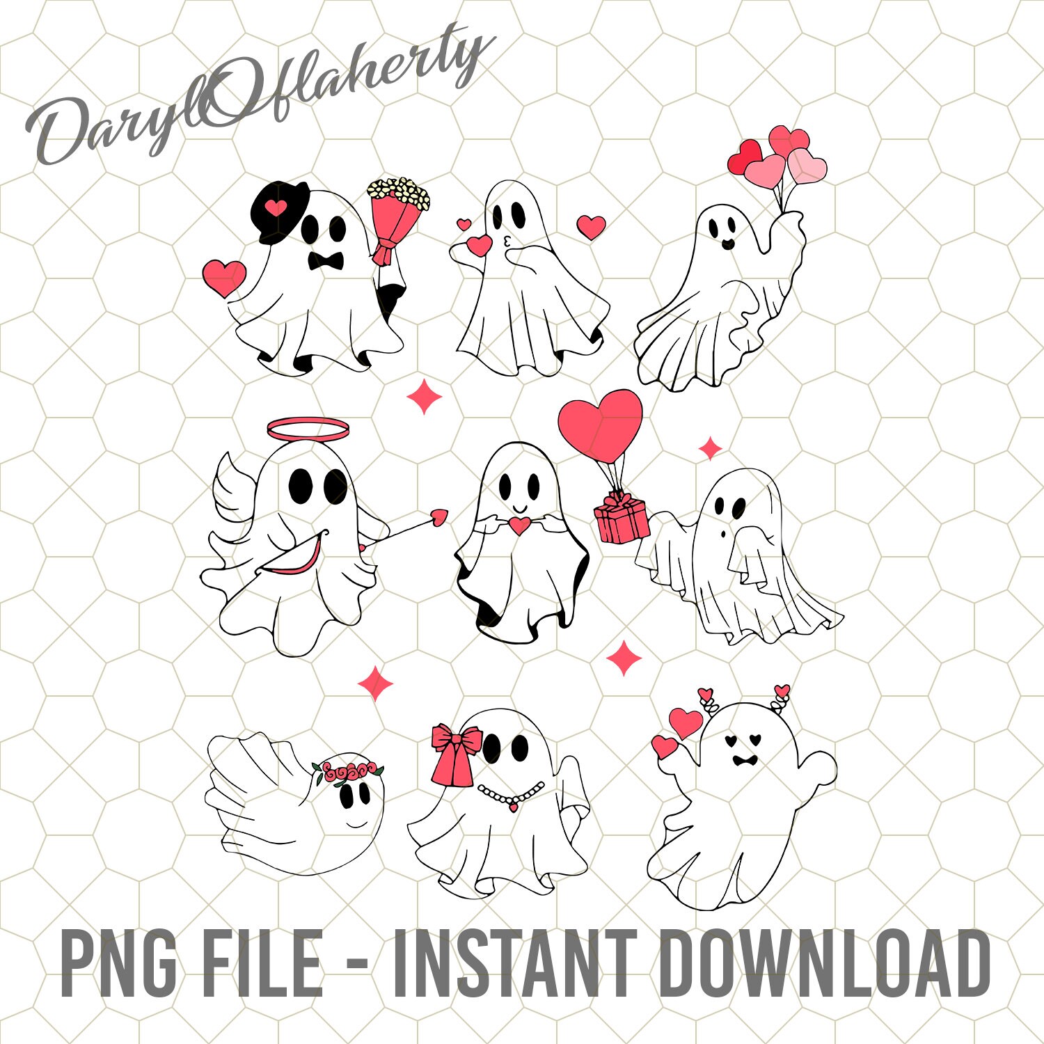 Cute Ghost Valentine Png, Spooky Valentine Png, Ghosty Love, Valentines ...