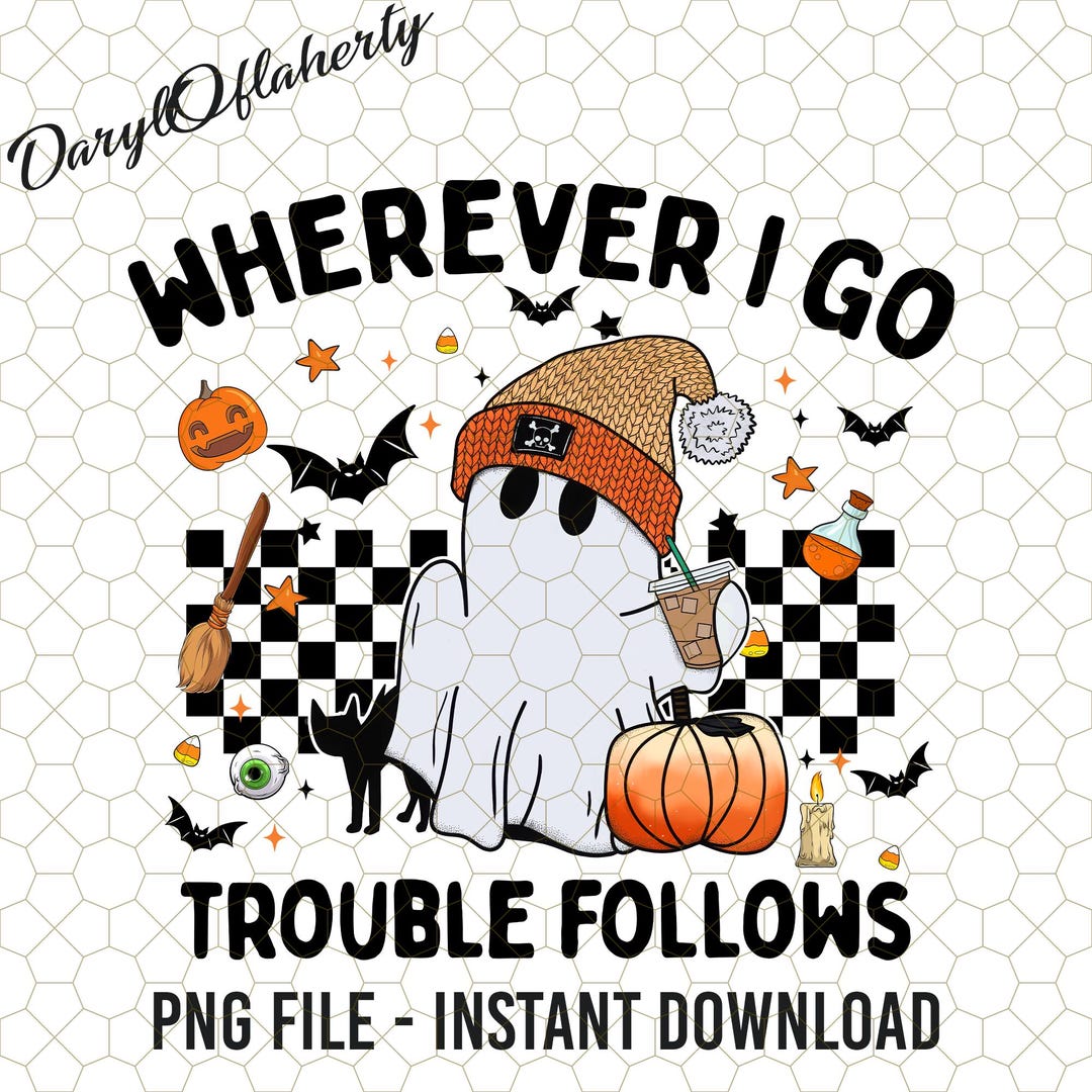 Wherever I Go Trouble Follows Png, Retro Halloween, Cute Ghost Png ...