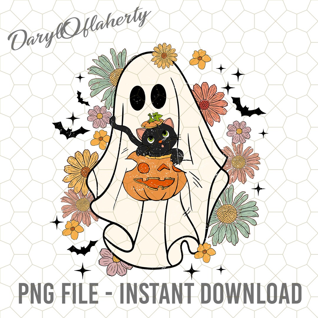 Cute Ghost With Black Cat Png, in My Halloween Era, in My Spooky Era ...