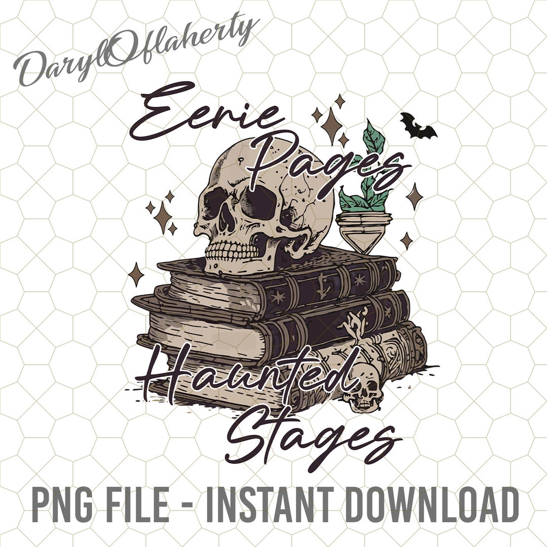 Eerie Pages Haunted Stages Png, Funny Skull Books Halloween Png ...