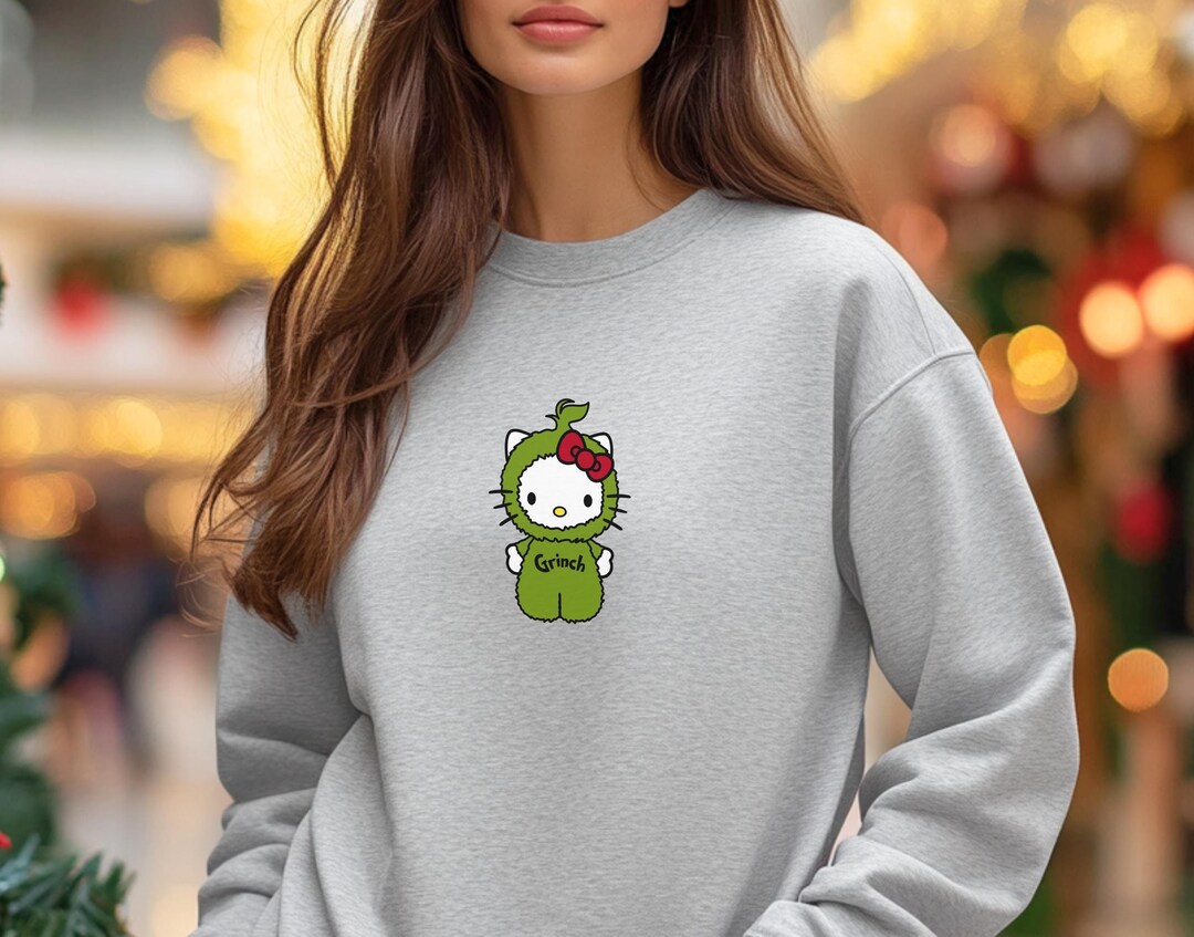 Hello Kitty Grinch Crewneck, Funny Christmas Crewneck, Grinch Hello ...