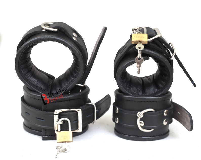 Real Cow Leather Wrist & Ankle Cuffs Set Restraint Bondage Lockable Set ...
