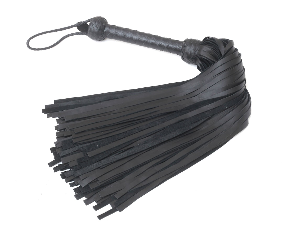 100 Falls Real Cowhide Leather Flogger Genuine Cowhide Black Braided ...