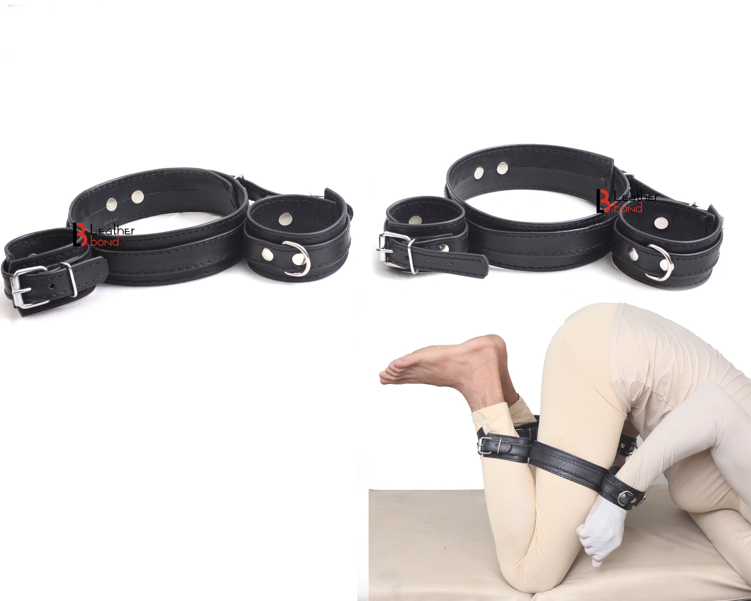 Frog-tie Restraint Set Bondage BDSM Cosplay Torment Thigh Wrist Ankle Cuffs Toy Made of Real ...