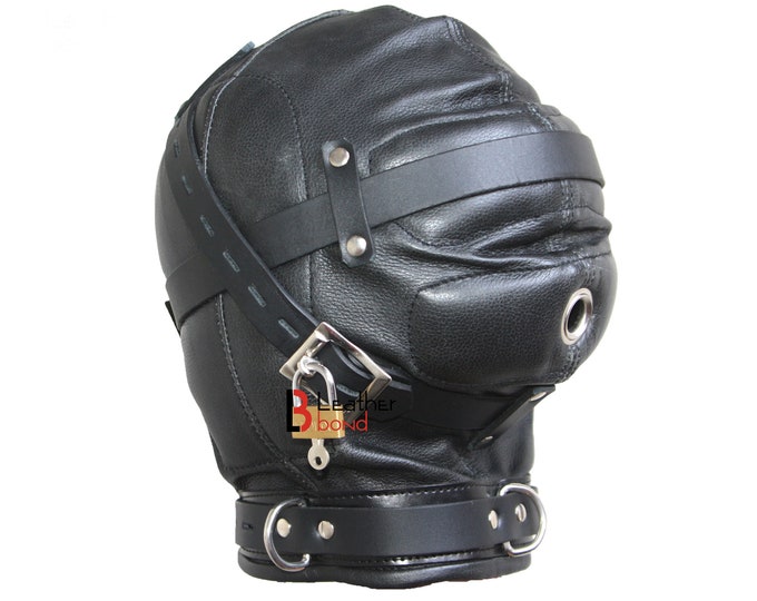 NEW Black Leather Costume Sensory Deprivation PADDED Mask Hood ...