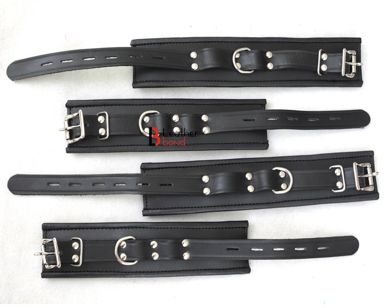 Real Cow Leather Wrist & Ankle Cuffs Set Restraint Bondage Lockable Set ...