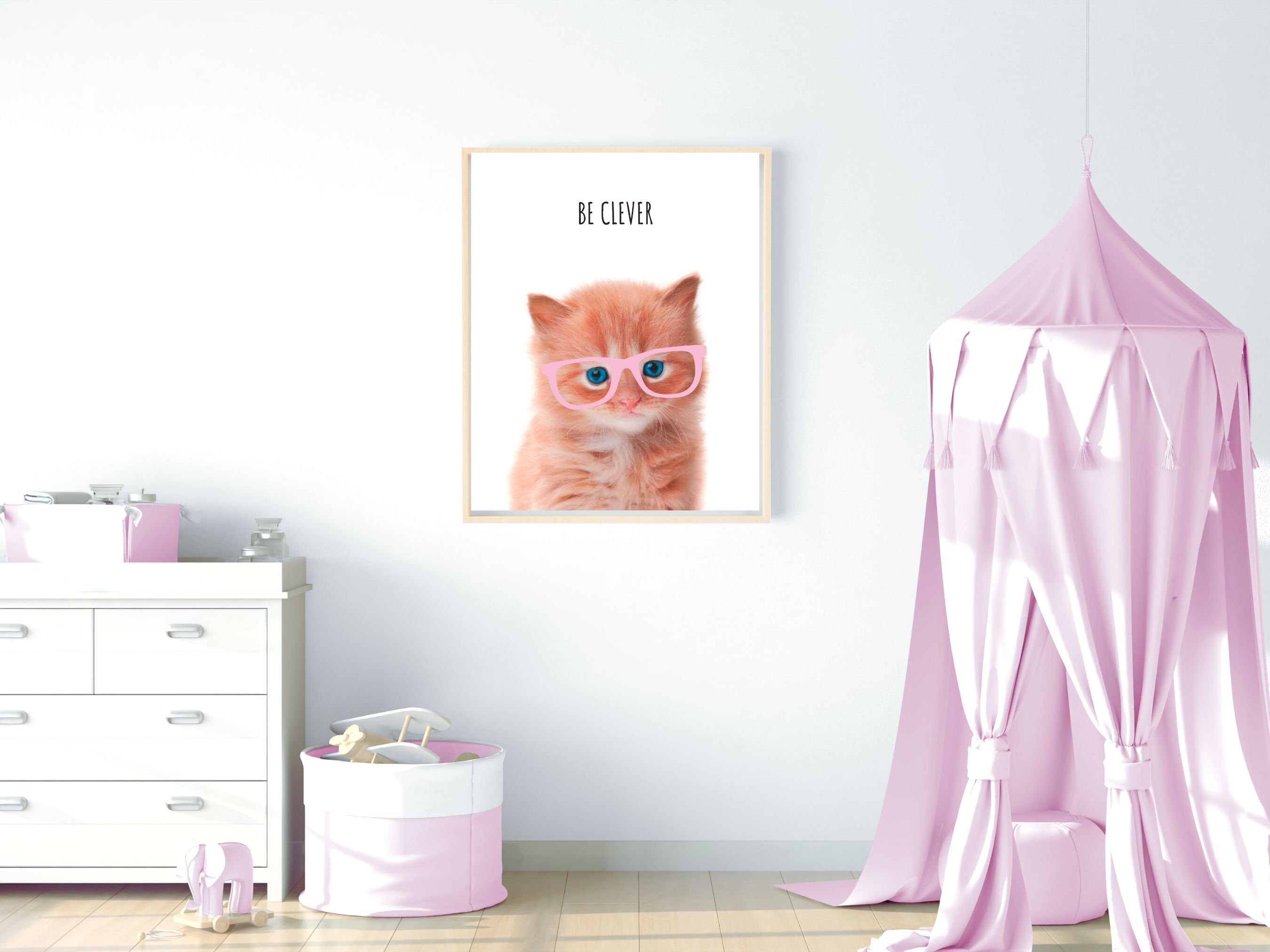 Be Clever Cute Kitten Cat Wall Art Cat Poster Animal Wall - Etsy