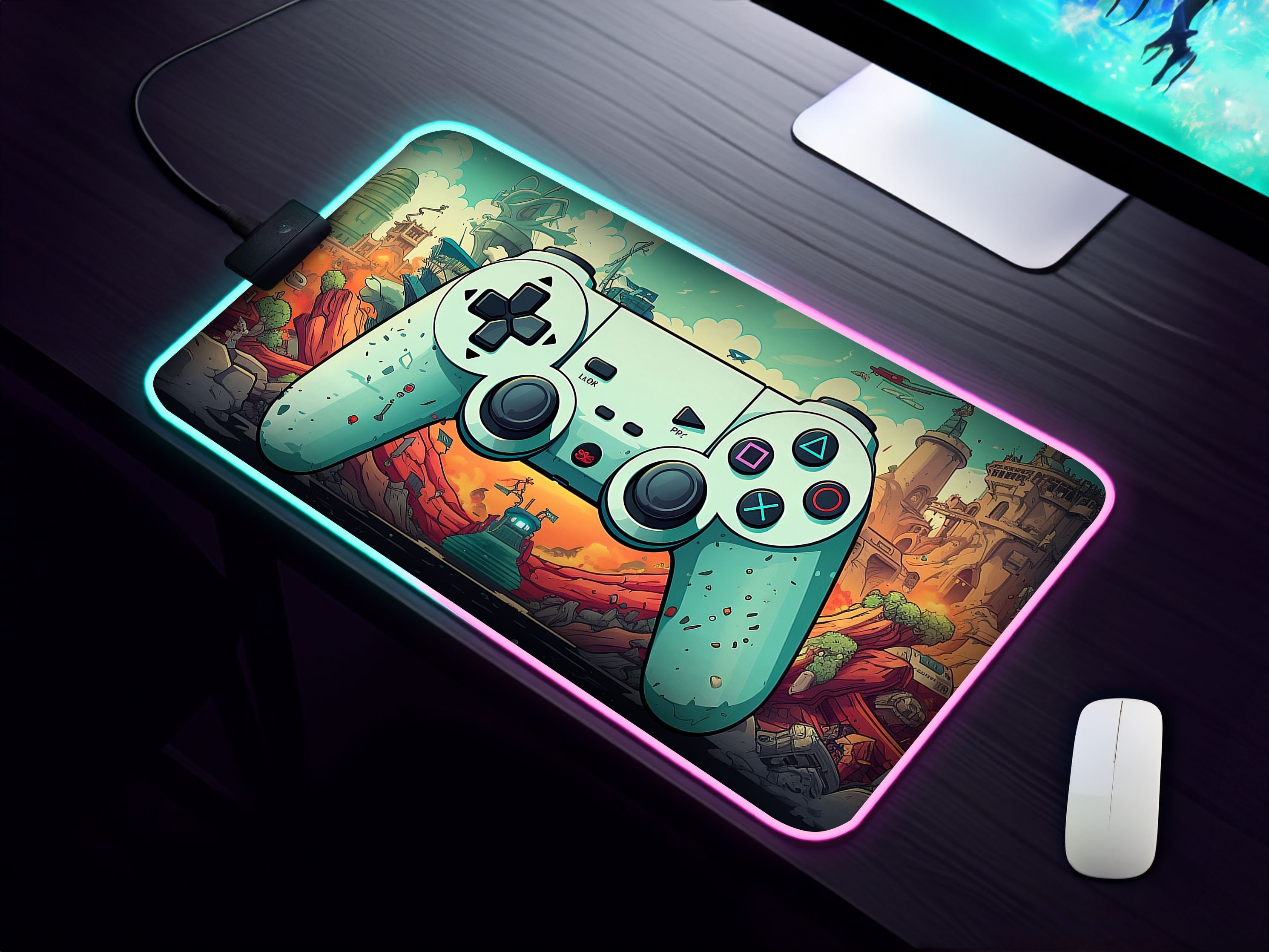 Aesthetic Game Controller Art Design 2 RGB Desk Mat LED light sold by ...