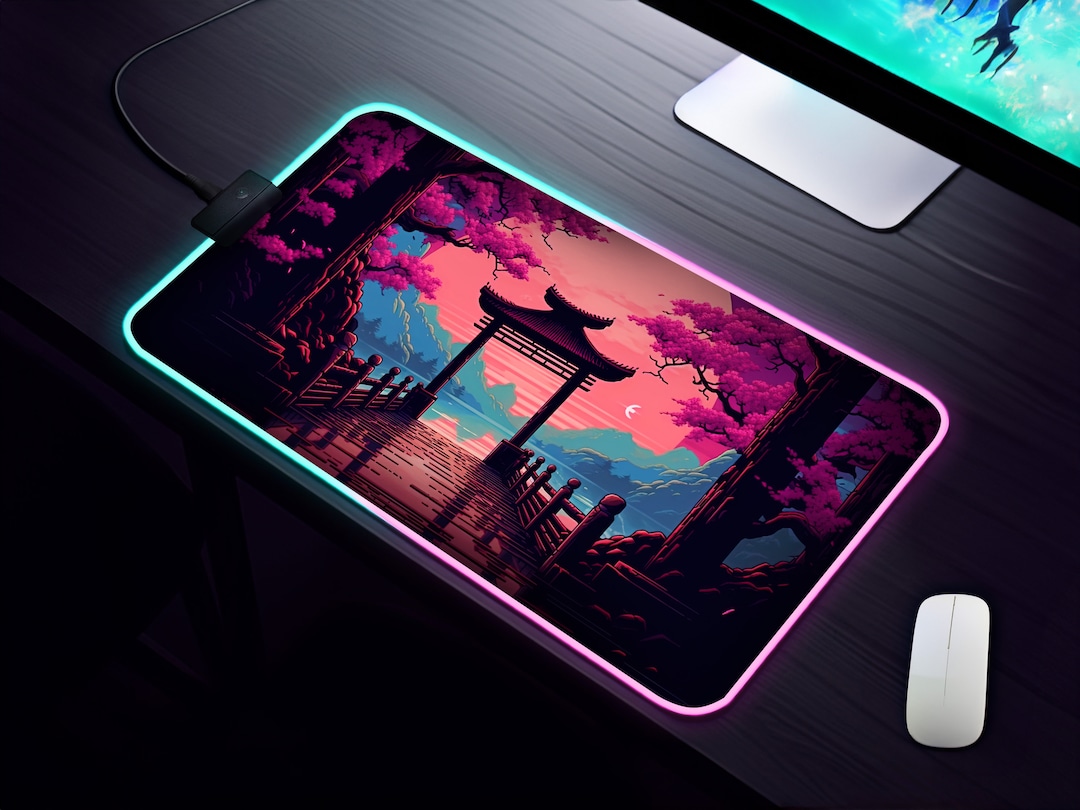 Retrowave Torii Gate RGB Desk Mat LED Light Custom Gaming - Etsy