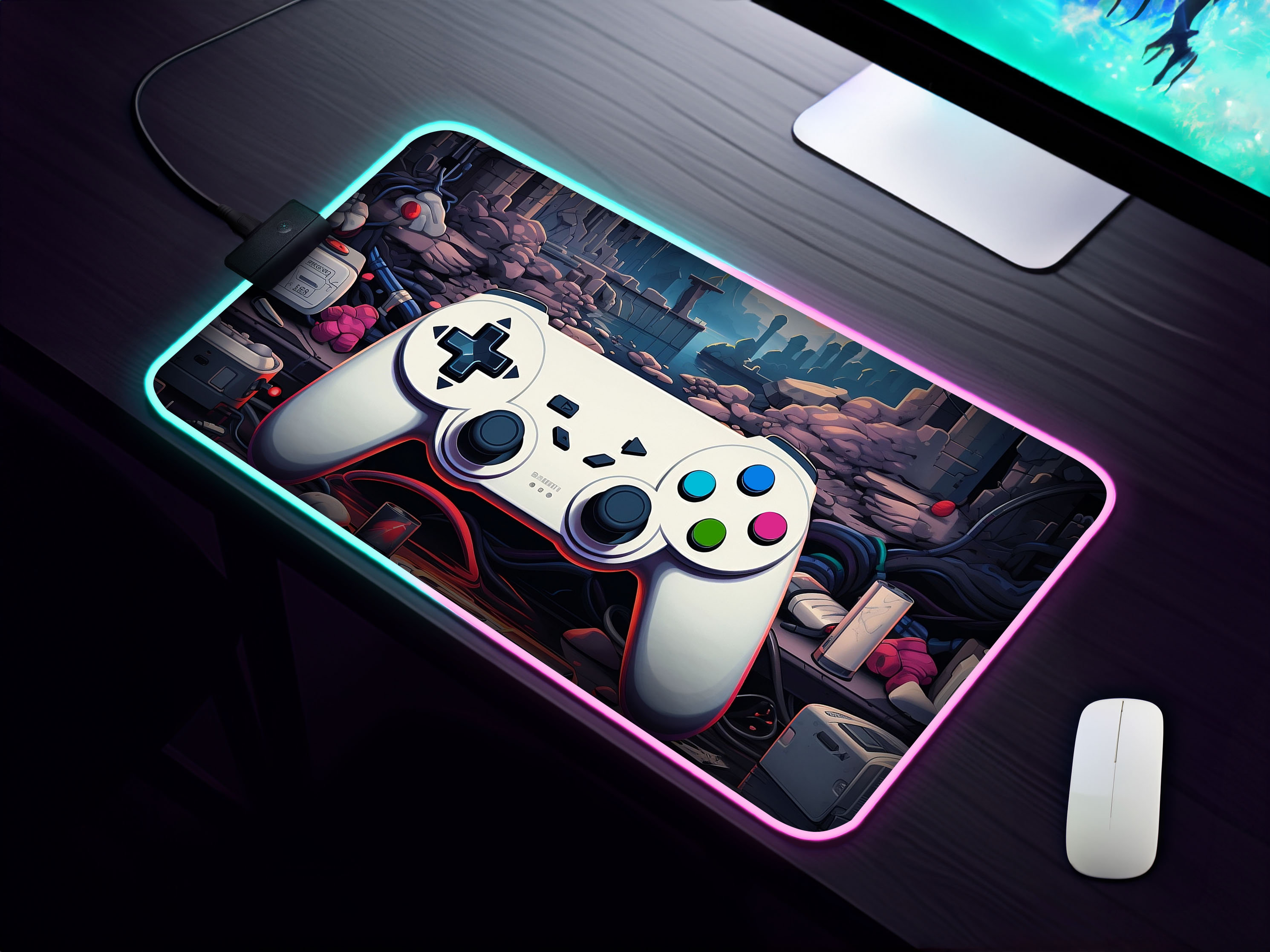 Aesthetic Game Controller Art Design 2 RGB Desk Mat LED light sold by ...