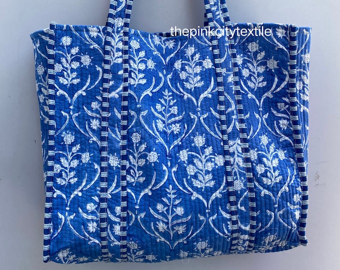 Indian 100% Cotton Quilted Bag, Hand Block Print Bag, Market Bag ...