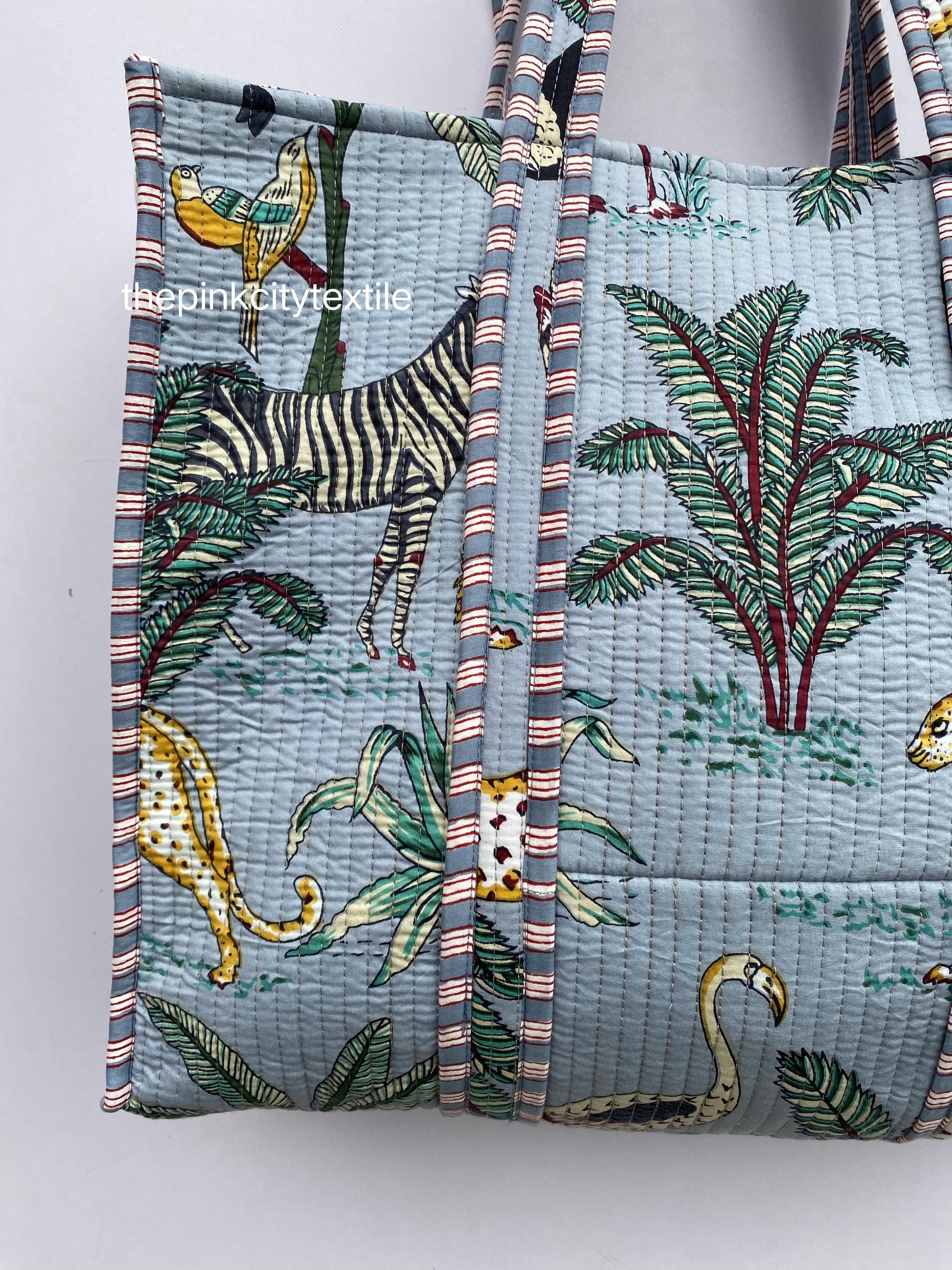 Beautiful Indian Tote Bag Tiger Print Cotton Bag Indian Handmade Tote ...