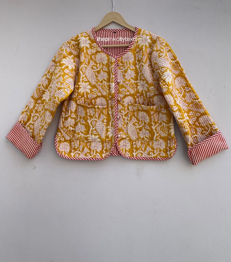 Handmade Block Print Cotton Quilted Jacket: Reversible Partywear Coat ...
