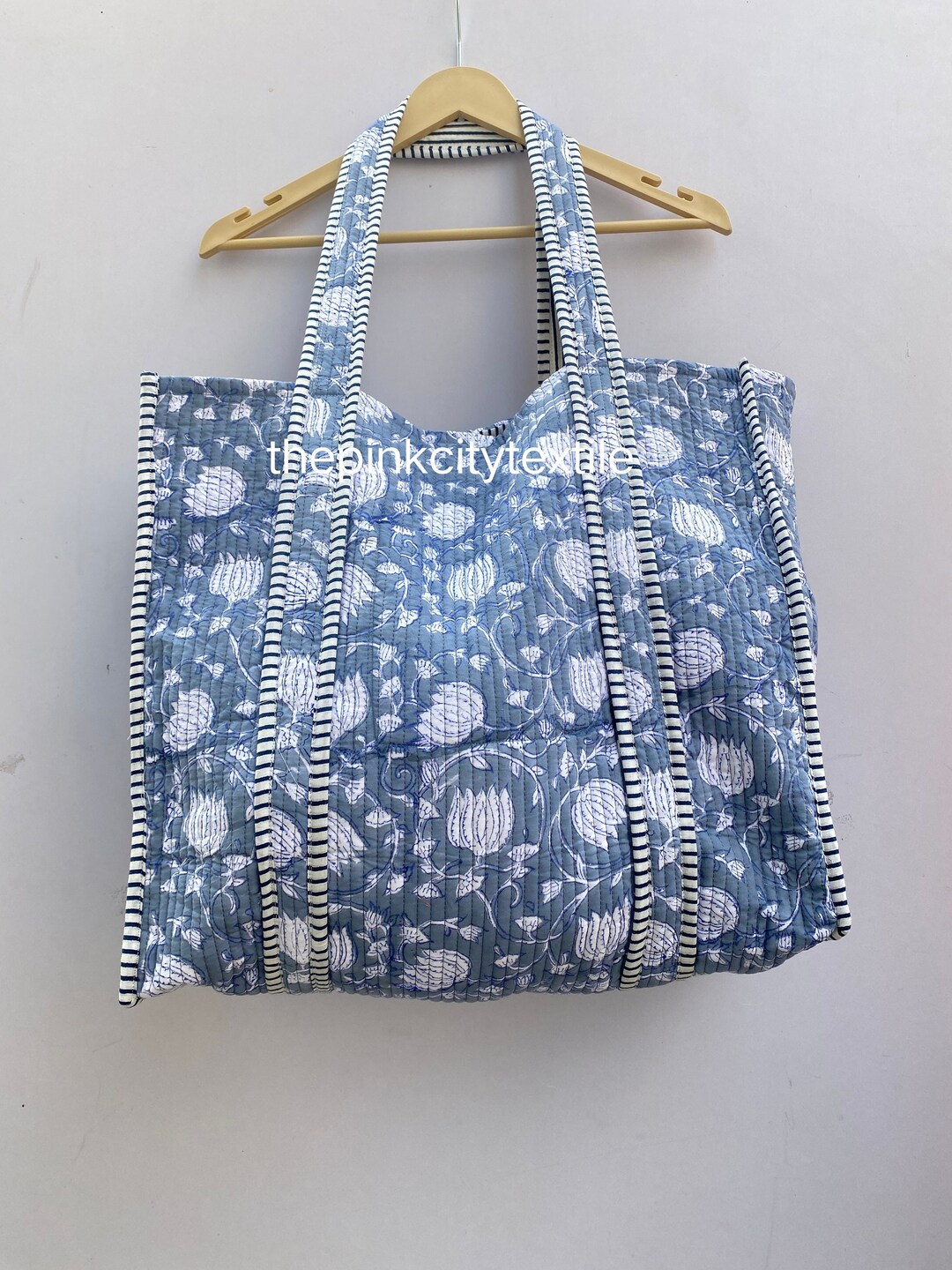 Handmade Block Print Cotton Tote Bag: Quilted Boho Shopping Bag - Etsy