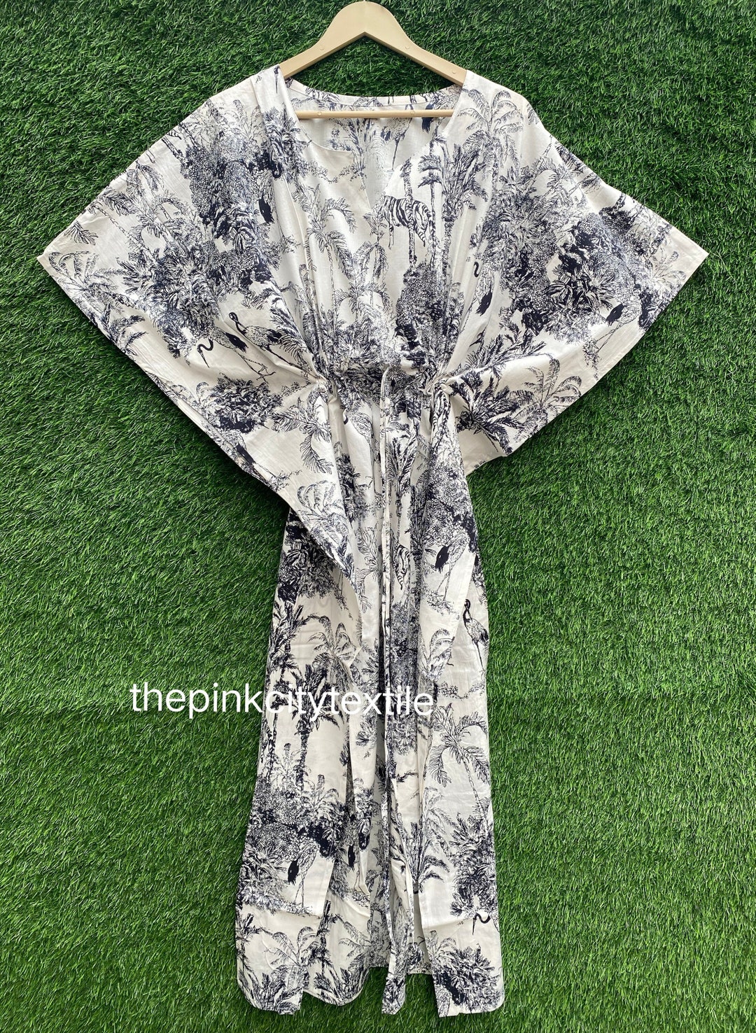 Jungle Block Print Kaftan, Bikini Cover up Gown Sleepwear Maxi Dress ...