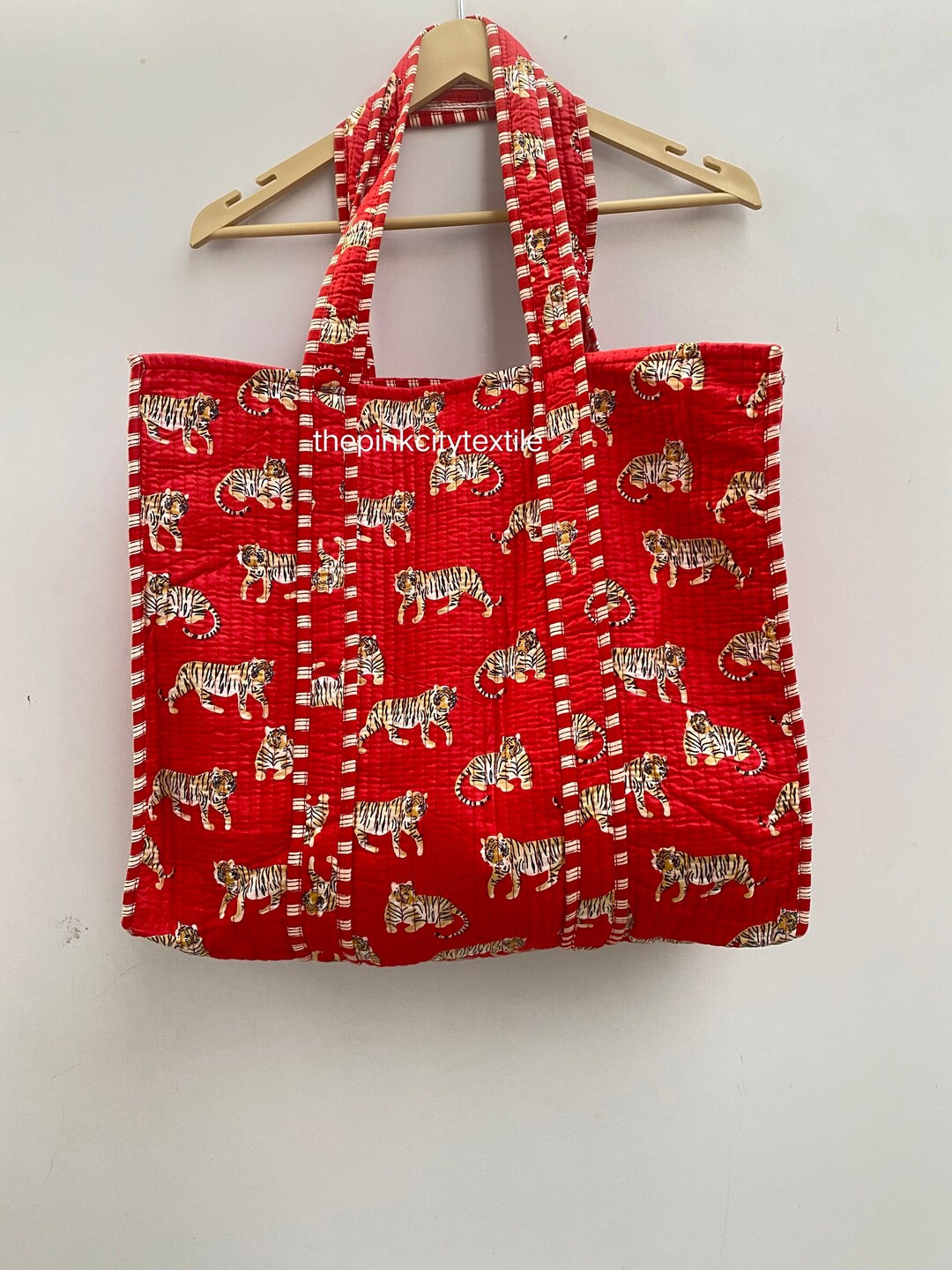 Handmade Red Tiger Print Shopping Bag Tote Bag Large Shopping Bag ...