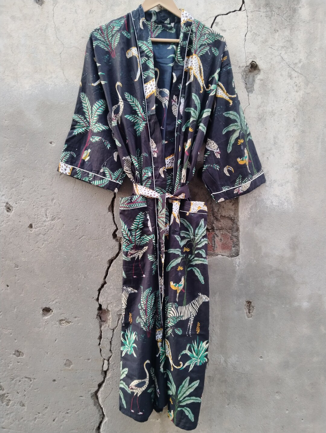 Jungle Safari Print Cotton Kimono Robe: Animal Print Dressing Gown - Etsy