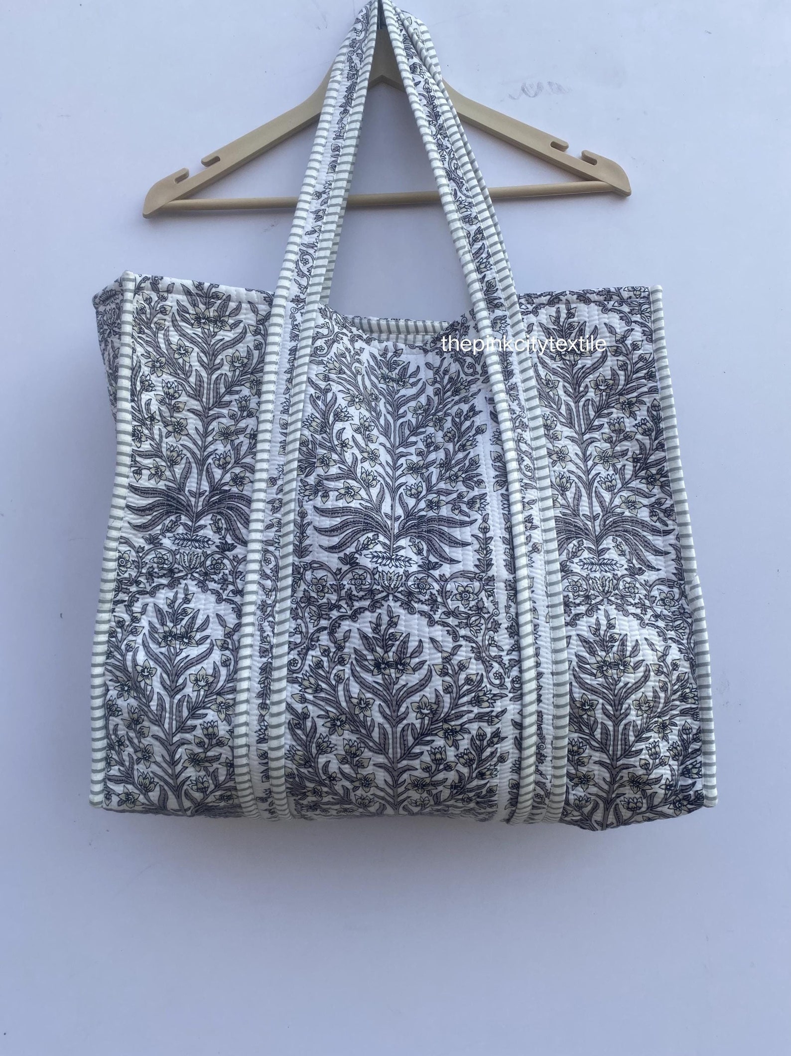 Handmade Block Print Quilted Tote Bag: Indian Cotton Shopping Bag - Etsy