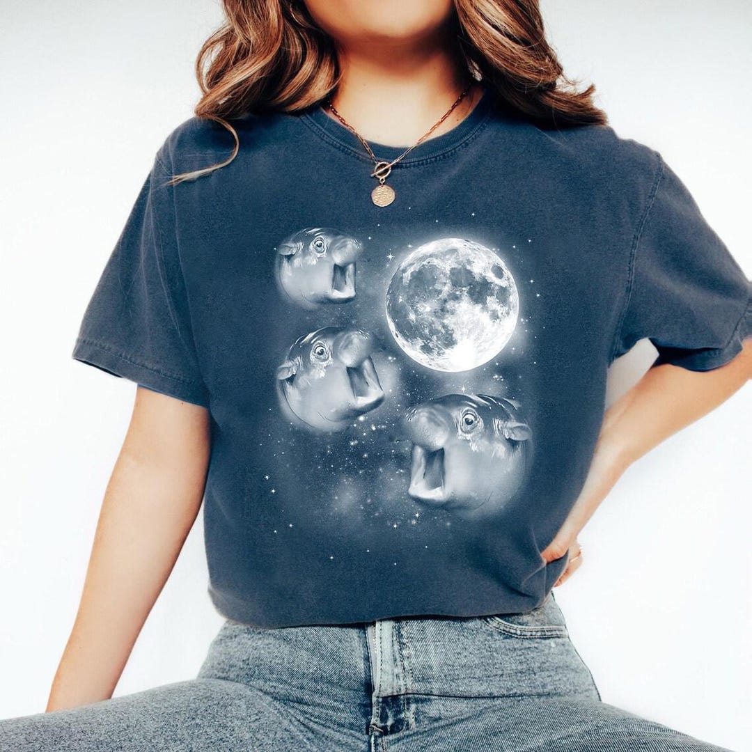 Moo Deng Bootleg Shirt, Moo Deng Moon Shirt, Funny Baby Hippo Shirt ...