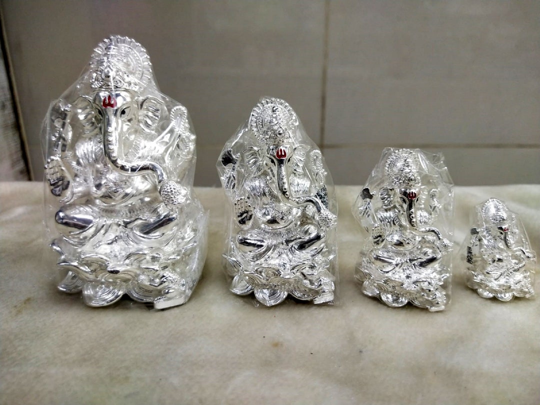 Goldgiftideas Pure Silver Lord Ganesha Idol for Pooja, Silver Ganesh ...