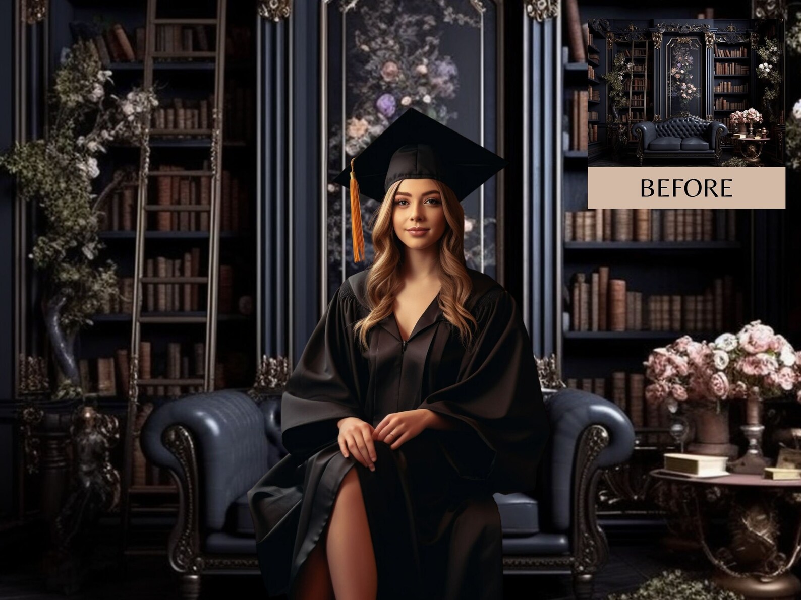 Digital Graduation Backdrop, Library Backgrounds, Dark Academia Grad ...